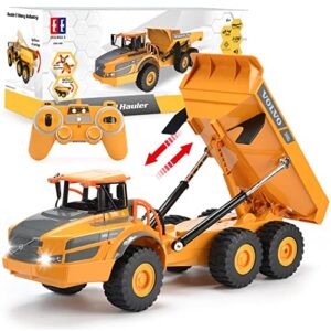 double e volvo rc dump truck toy for kids, articulated hauler, remote control construction toys vehicles with lights, birthday gifts ideas for boys age 6 7 8 9 10 year old and up