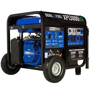 duromax xp13000hx dual fuel portable generator - 13000 watt gas or propane powered - electric start w/ co alert, 50 state approved, blue