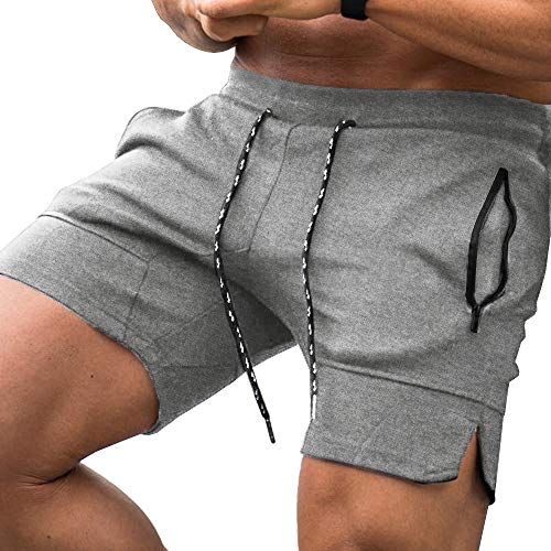 COOFANDY Mens Bodybuilding,Basketball,Fitness,Jogging,Weightlifting,Training,Running,Workout,Athletic,Gym, Shorts, with Zipper Pockets, Medium, Grey