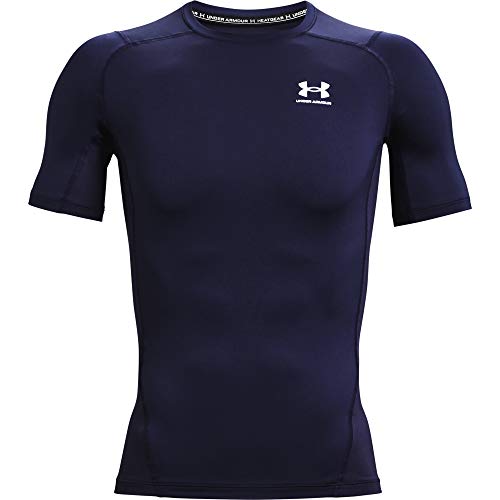 Under Armour mens Armour HeatGear Compression Short-Sleeve T-Shirt , Midnight Navy (410)/White , Large