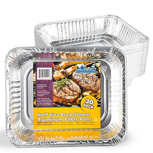 EHOMEA2Z Aluminum Pans Disposable Half Size (30 Pack) 9x13 Prepping, Roasting, Food, Storing, Heating, Cooking, Chafers, Catering, Crawfish Trays