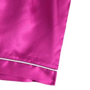 SweatyRocks Women's Short Sleeve Sleepwear Button Down Satin 2 Piece Pajama Set Hot Pink Small