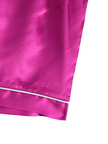 SweatyRocks Women's Short Sleeve Sleepwear Button Down Satin 2 Piece Pajama Set Hot Pink Small