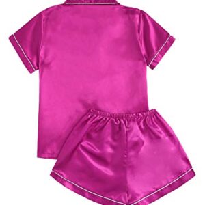 SweatyRocks Women's Short Sleeve Sleepwear Button Down Satin 2 Piece Pajama Set Hot Pink Small