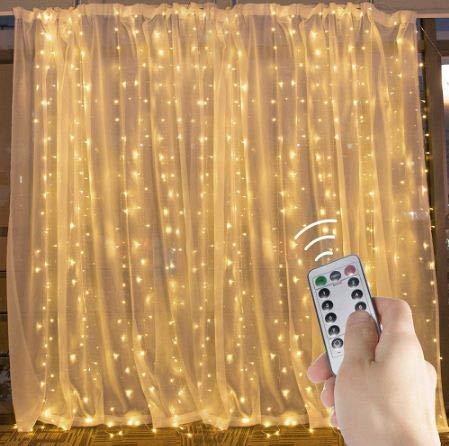 JMTGNSEP Curtain Light with 8 Modes Control Decoration for Window Home Patio Garden Christmas Indoor Outdoor Decoration, USB Operated, IP64Waterproof, (7.8ft X 5.9ft) (Warm White)