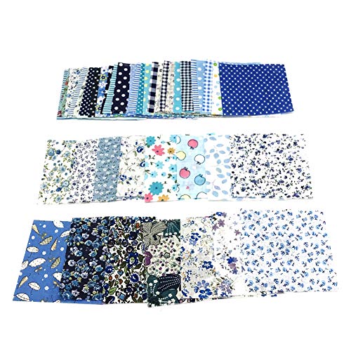 Mggsndi 50/200/400Pcs Floral Cotton Quilting Fabric Craft Fabric Bundle Cloth for Patchwork DIY Quilting Sewing Crafting, 10x10cm Blue