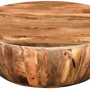 The Urban Port Mango Wood Coffee Table in Round Shape, Dark Brown