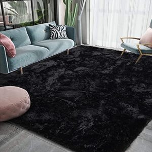 homore luxury fluffy area rug modern shag rugs for bedroom living room, 5x8 feet super soft and comfy carpet, cute carpets for kids nursery girls home, black