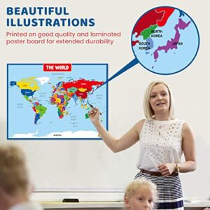 World Map Laminated Poster - Use For Home School,Classroom,Back to School Resources - 18 x 24 Inch