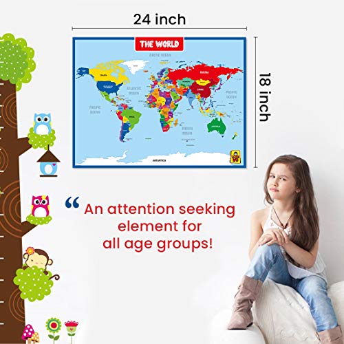 World Map Laminated Poster - Use For Home School,Classroom,Back to School Resources - 18 x 24 Inch