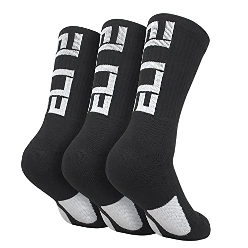 Podinor Elite Basketball Crew Socks for Men and Women, Cushion Performance Athletic Black Basketball Socks