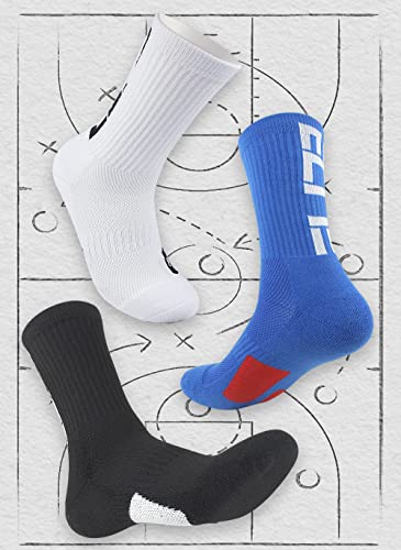 Podinor Elite Basketball Crew Socks for Men and Women, Cushion Performance Athletic Black Basketball Socks