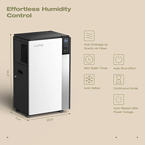 Waykar 296 Pint Large Commercial Dehumidifier for Basement, Industrial and Job Site Space up to 8000 Sq. Ft -Intelligent Touch Control