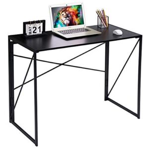 Coavas Folding Desk No Assembly Required, 40" Writing Computer Desk Space Saving Foldable Table Simple Home Office Desk,Black Wood