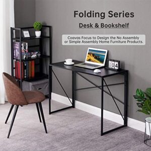 Coavas Folding Desk No Assembly Required, 40" Writing Computer Desk Space Saving Foldable Table Simple Home Office Desk,Black Wood