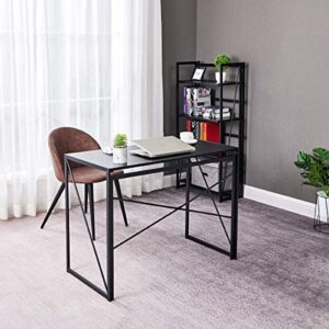 Coavas Folding Desk No Assembly Required, 40" Writing Computer Desk Space Saving Foldable Table Simple Home Office Desk,Black Wood