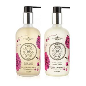 la chatelaine hand wash & lotion set | sulfate free | frosted glass bottles | nourishing shea butter formula | natural and organic | made in france | 2 x 8.1 oz. (sweet almond)