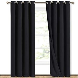 nicetown high-end thermal curtains, full blackout curtains 84 inches long for dining room, soundproof window treatment drapes for hall room, black, 52 inches wide per panel, set of 2 panels