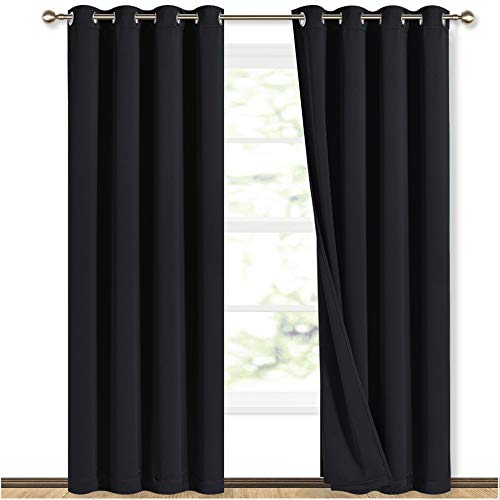 NICETOWN High-End Thermal Curtains, Full Blackout Curtains 84 inches Long for Dining Room, Soundproof Window Treatment Drapes for Hall Room, Black, 52 inches Wide Per Panel, Set of 2 Panels