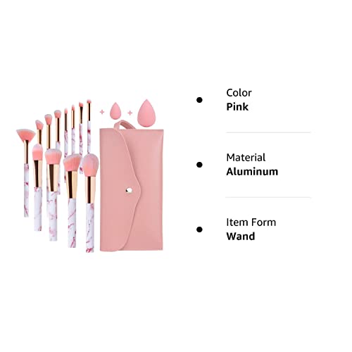 Makeup Brushes START MAKERS Professional 12Pcs Pink Marble Makeup Brush Set with Foundation Concealer Blush Eyeshadow Make Up Brushes Beauty Blender and Make Up Bag