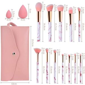 Makeup Brushes START MAKERS Professional 12Pcs Pink Marble Makeup Brush Set with Foundation Concealer Blush Eyeshadow Make Up Brushes Beauty Blender and Make Up Bag