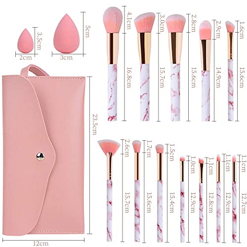 Makeup Brushes START MAKERS Professional 12Pcs Pink Marble Makeup Brush Set with Foundation Concealer Blush Eyeshadow Make Up Brushes Beauty Blender and Make Up Bag