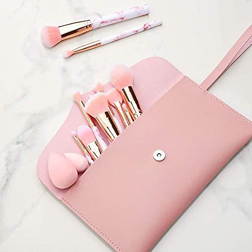 Makeup Brushes START MAKERS Professional 12Pcs Pink Marble Makeup Brush Set with Foundation Concealer Blush Eyeshadow Make Up Brushes Beauty Blender and Make Up Bag