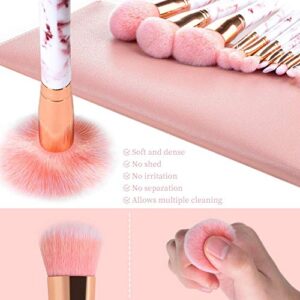 Makeup Brushes START MAKERS Professional 12Pcs Pink Marble Makeup Brush Set with Foundation Concealer Blush Eyeshadow Make Up Brushes Beauty Blender and Make Up Bag