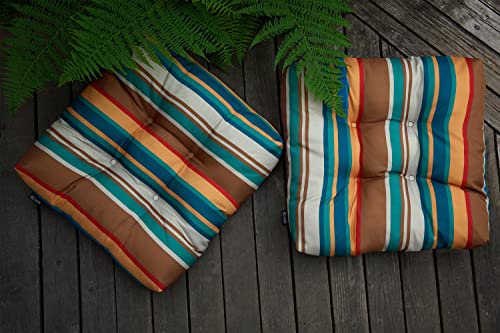 Classic Accessories Water-Resistant Square Patio Seat Cushions, 19 x 19 x 5 Inch, 2 Pack, SanteFe Stripe, Outdoor Seat Cushions