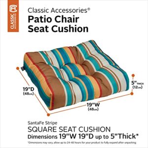 Classic Accessories Water-Resistant Square Patio Seat Cushions, 19 x 19 x 5 Inch, 2 Pack, SanteFe Stripe, Outdoor Seat Cushions