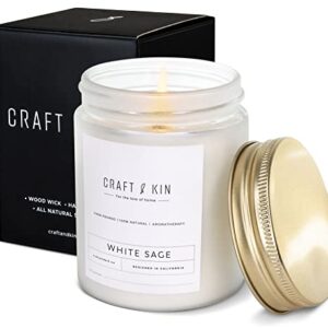 White Sage Candles | Sage Candles for Cleansing House | Wood Wicked Candles | 8 oz 45 Hour Burn, Scented Candles for Home Scented Candle Sage, Soy Candles Scented, Summer Candles, Aromatherapy Candles