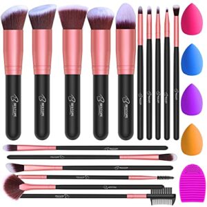 bestope pro 16pcs makeup brushes set, 4pcs beauty blender sponge set and 1 brush cleaner, premium synthetic foundation brushes blending face powder eye shadows make up brushes kit (black rose gold)