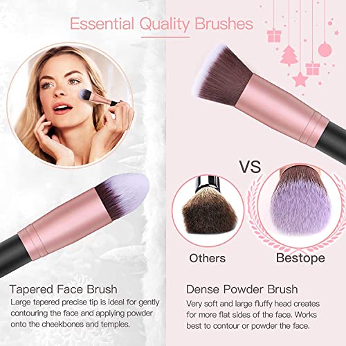 BESTOPE PRO 16Pcs Makeup Brushes Set, 4Pcs Beauty Blender Sponge Set and 1 Brush Cleaner, Premium Synthetic Foundation Brushes Blending Face Powder Eye Shadows Make Up Brushes Kit (Black Rose Gold)