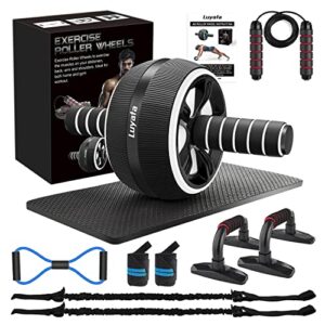 ab roller wheel, 10-in-1 ab exercise wheels kit with resistance bands, knee mat, jump rope, push-up bar - home gym equipment for men women core strength & abdominal exercise