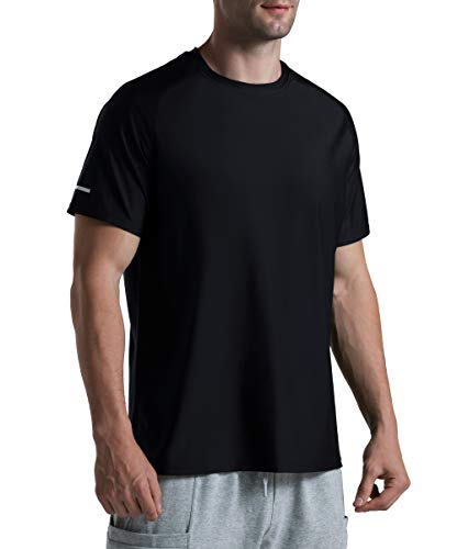 Men's Cooling Ice Silk Running Shirts Quick Dry Short Sleeve Athletic Gym T-Shirts UPF 50+ Outdoor Workout Tshirts Black