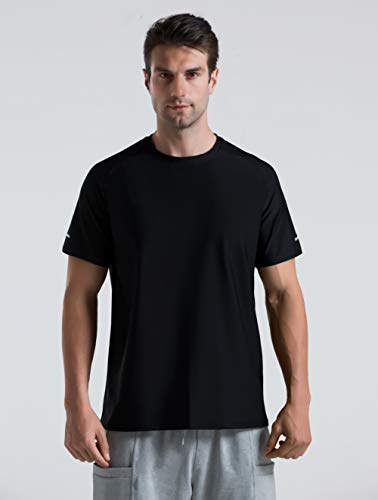 Men's Cooling Ice Silk Running Shirts Quick Dry Short Sleeve Athletic Gym T-Shirts UPF 50+ Outdoor Workout Tshirts Black