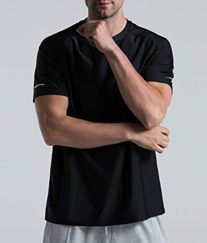 Men's Cooling Ice Silk Running Shirts Quick Dry Short Sleeve Athletic Gym T-Shirts UPF 50+ Outdoor Workout Tshirts Black