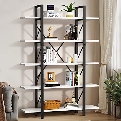 YITAHOME 5 Tier Bookcase, Artsy Modern Bookshelf, Book Rack, Storage Rack Shelves in Living Room/Home/Office, Books Holder Organizer for Books/Movies - White