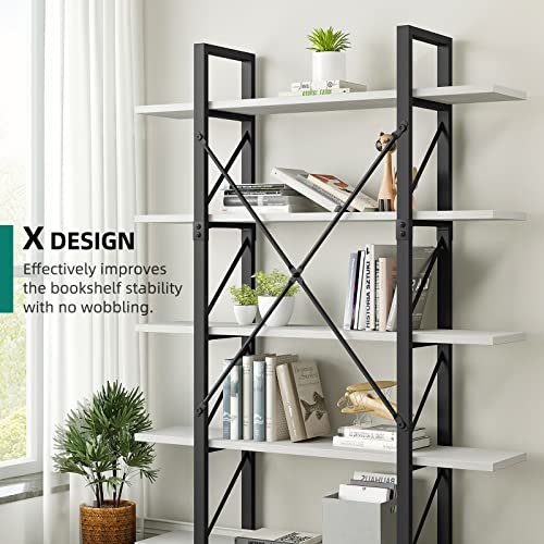 YITAHOME 5 Tier Bookcase, Artsy Modern Bookshelf, Book Rack, Storage Rack Shelves in Living Room/Home/Office, Books Holder Organizer for Books/Movies - White