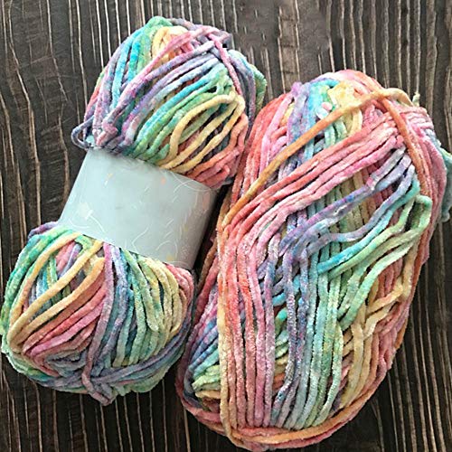 Clisil 300gram 196yardx3 Gradient Velvet Yarn Crochet Knitting Dyed Rainbow Velvet Headband Hat Scarf Sweater Pillow Blanket Wrap DIY Soft Luxury Velvet Chenille Yarn Craft Yarn