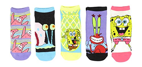 Hyp Spongebob Squarepants and Patrick Bright Colors Juniors/Womens 5 Pack Ankle Socks Size 4-10