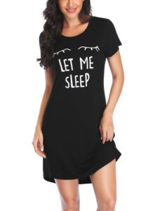 eishopeer womens sleep shirts soft night shirt short sleeve nightgown cute sleep wear dress black