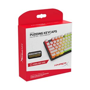 hyperx pudding keycaps - double shot pbt keycap set with translucent layer, for mechanical keyboards, full 104 key set, oem profile, english (us) layout - white