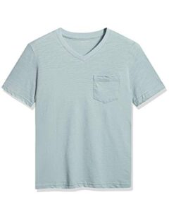 cunyi little boys' solid short sleeve pocket v-neck t-shirt summer tops, light green, 140