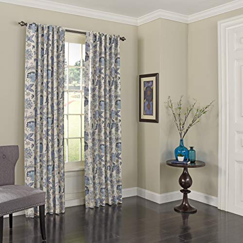 ECLIPSE Nina Modern Farmhouse Blackout Thermal Rod Pocket Window Curtain for Bedroom or Living Room (1 Panel), 52 in x 84 in, Blue