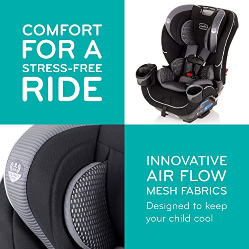 Evenflo EveryFit 4-in-1 Convertible Car Seat Featuring 12-Position Headrest, Two Integrated Cup Holders, Removable Snack Tray, and Machine-Washable Fabric (Winston Gray)