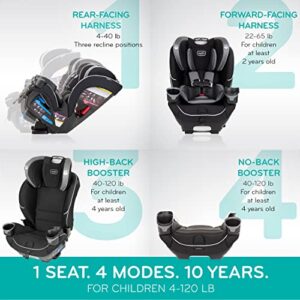 Evenflo EveryFit 4-in-1 Convertible Car Seat Featuring 12-Position Headrest, Two Integrated Cup Holders, Removable Snack Tray, and Machine-Washable Fabric (Winston Gray)