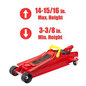 BIG RED TAM825051 Torin Hydraulic Low Profile Trolley Service/Floor Jack with Single Piston Quick Lift Pump, 2.5 Ton (5,000 lb) Capacity, Red