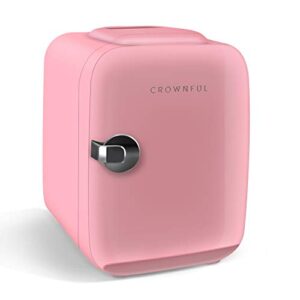 crownful mini fridge, 4 liter/6 can portable cooler and warmer personal refrigerator for skin care, cosmetics, beverage, food,great for bedroom, office, car, dorm, etl listed (pink)