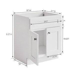 Design House 586941 Bath Unassembled Modern 2-Door Shaker Bathroom Vanity Cabinet Only, 30 x 21, White